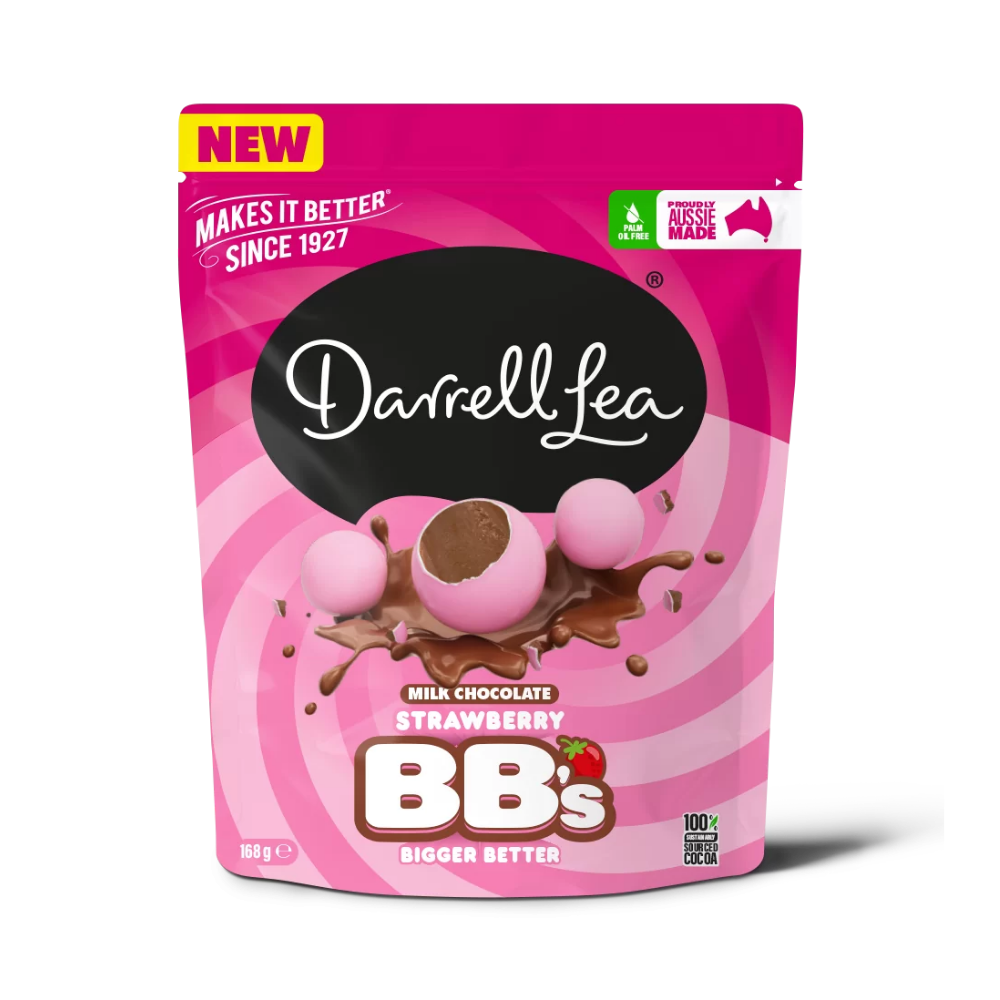 Darrell Lea Strawberry BB's Milk Chocolate (Ausralia) 168g - 12 Pack | iwholesale Candy ...