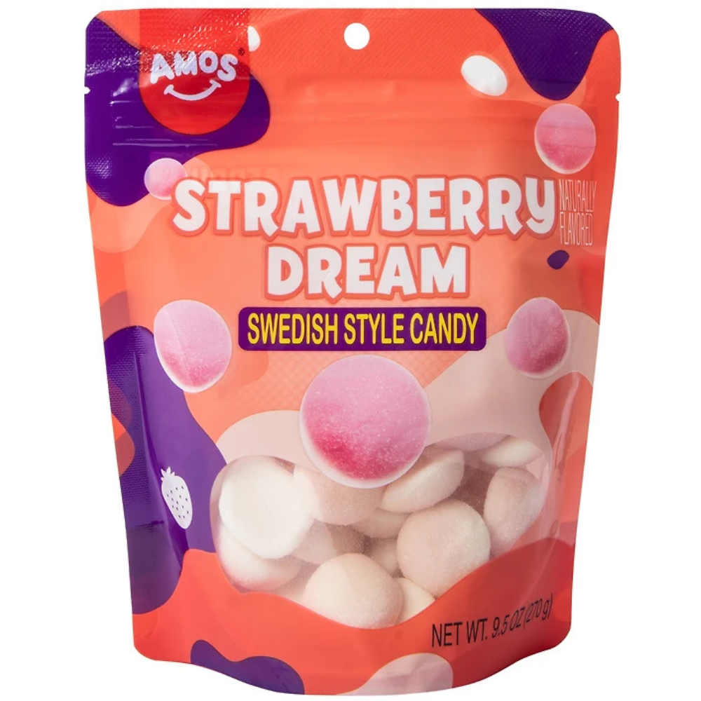 Amos Swedish Style Strawberry Dream 9.5oz - 12 Pack | iWholesale Candy ...