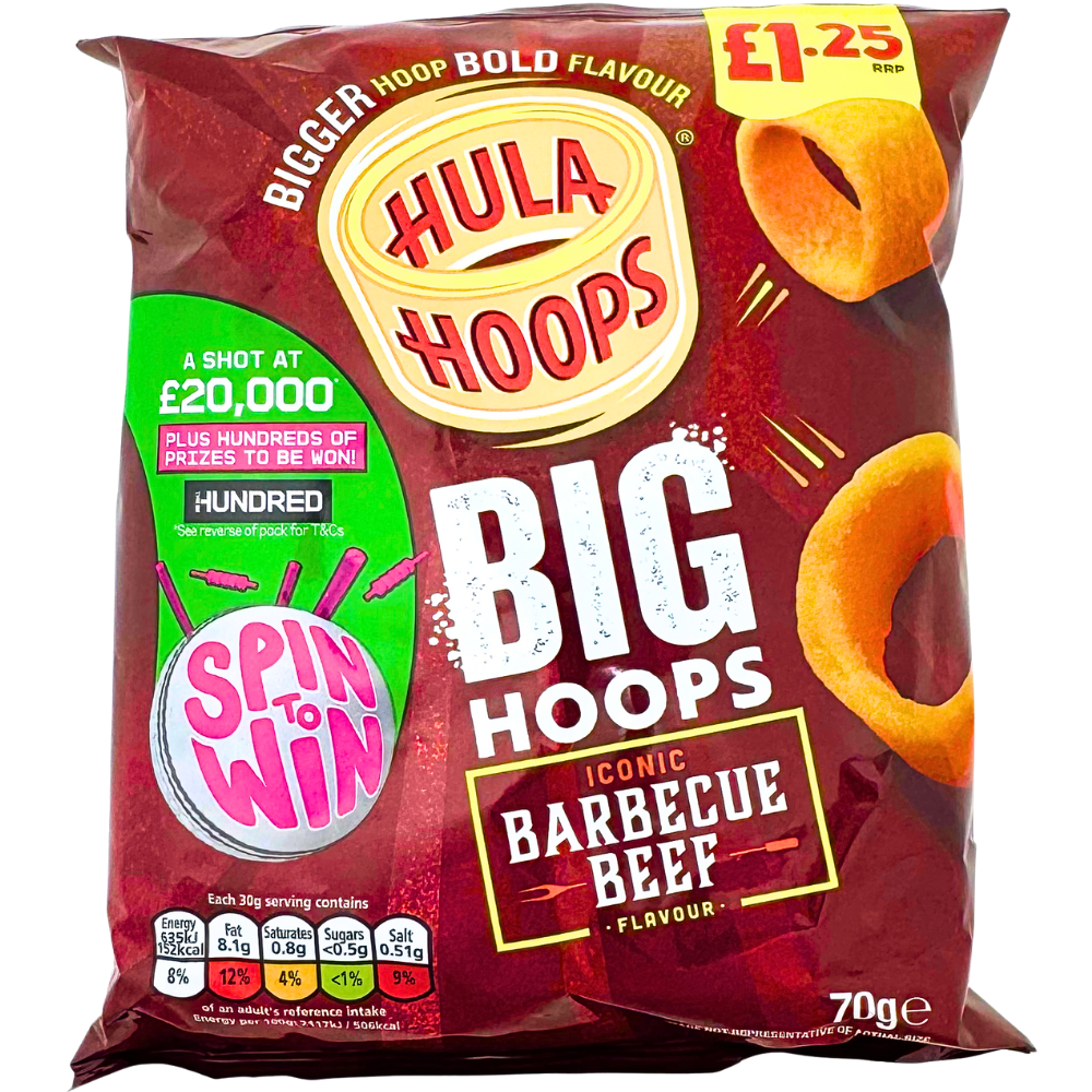 Hula Hoops Big Hoops BBQ Beef 70g (UK) - 20 Pack | iWholesale Candy