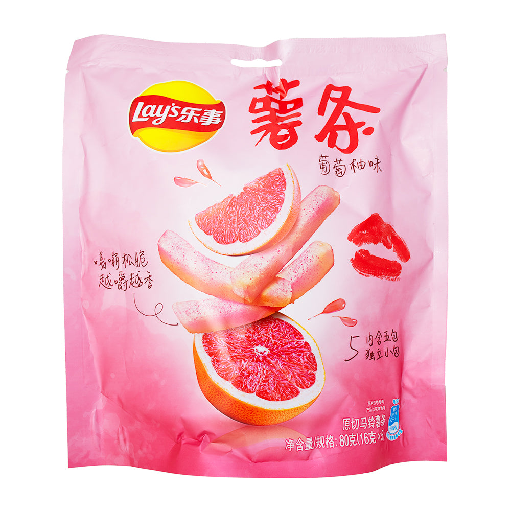 Lays Pink Grapefruit Fries 5 Pack (China) 80g - 6 Pack ...