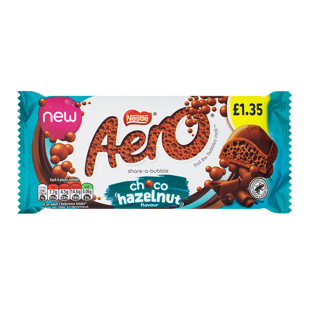 Aero Chocolate Hazelnut Sharing Bar (UK) 90g- 15 Pack | iWholesaleCandy.ca