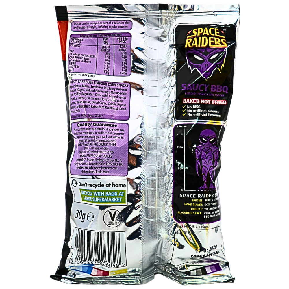 Space Raiders Saucy BBQ Corn Chips 30g (UK) 36 Pack | iWholesale Candy ...
