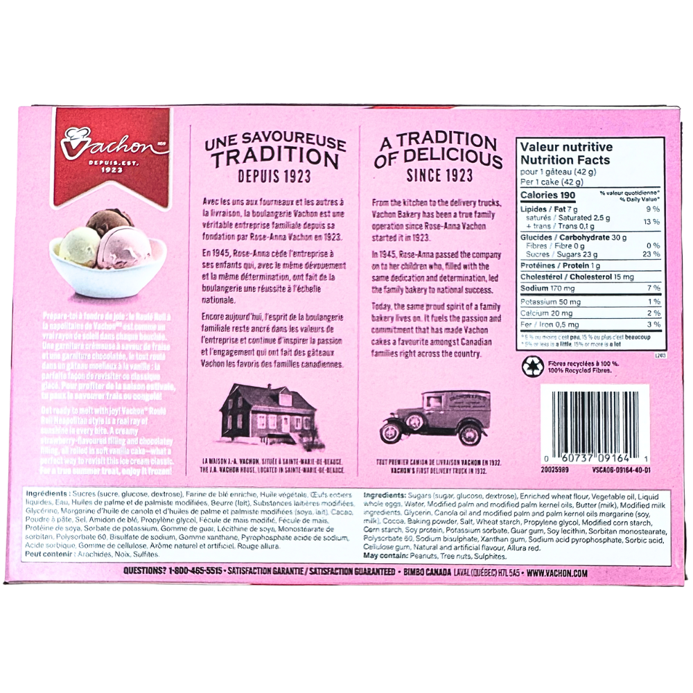 Vachon Roll Neopolitan Shortcake 6 Pack 250g -1 Box | iWholesale Candy ...
