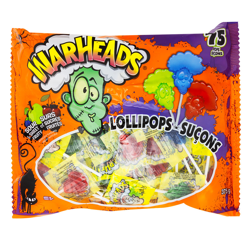 Warheads Sour Lollipops 75ct - 12 Pack | iWholesaleCandy.ca