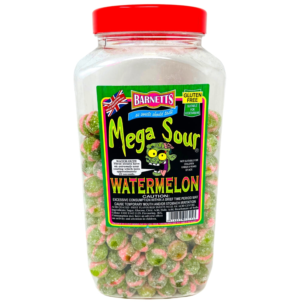 Barnetts Mega Sour Watermelon Bulk Hard Candy 3kgTub | iWholesaleCandy.ca