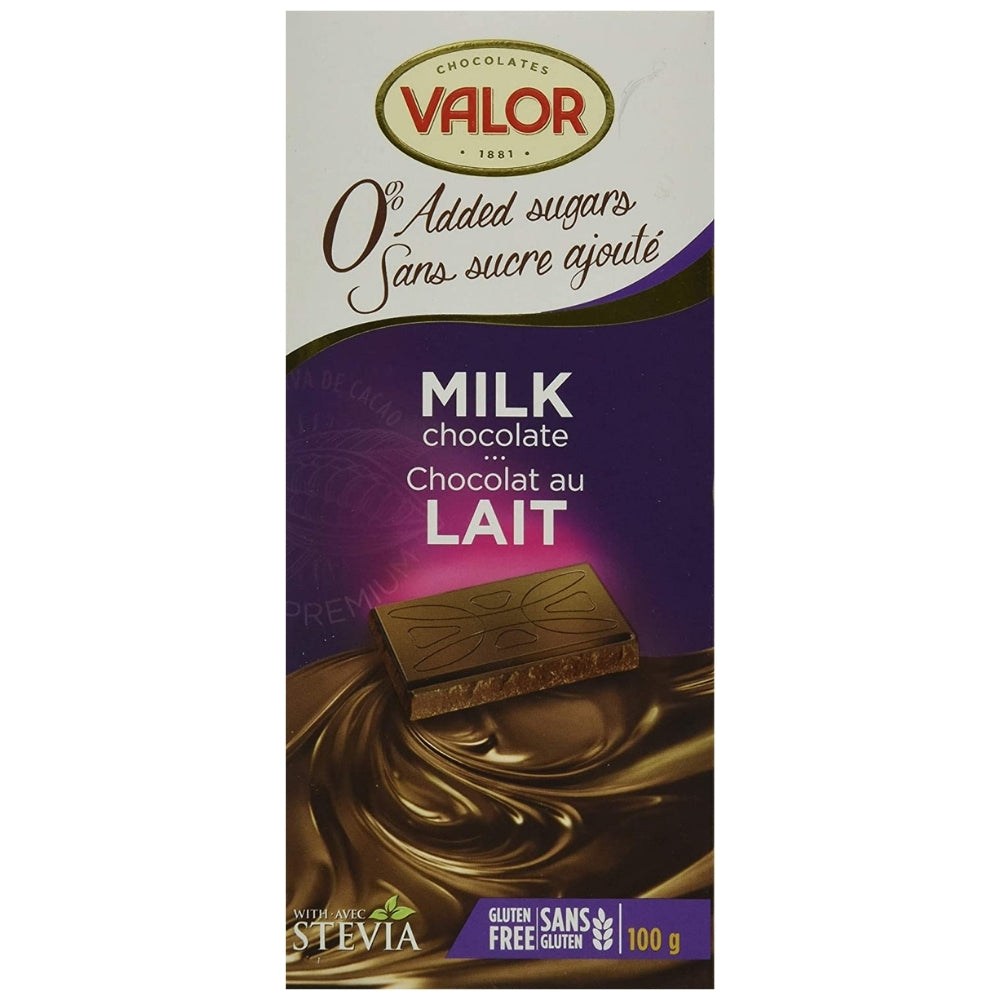 Valor No Sugar Added Milk Chocolate 100g - 17 Pack – iWholesaleCandy.ca